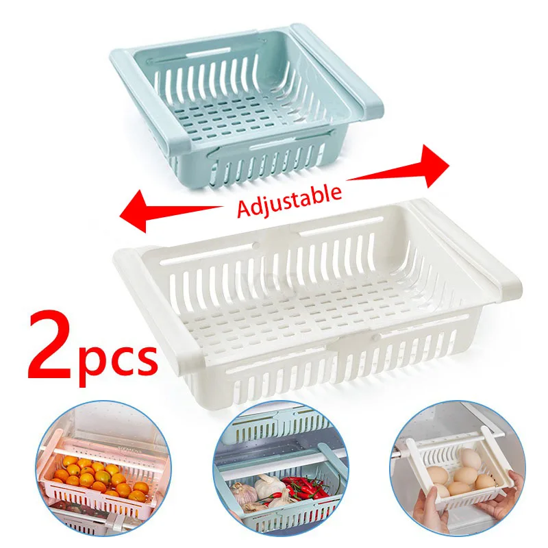 1 2Pcs Kitchen Organizer Fridge Storage Drawer Box Extendable ...