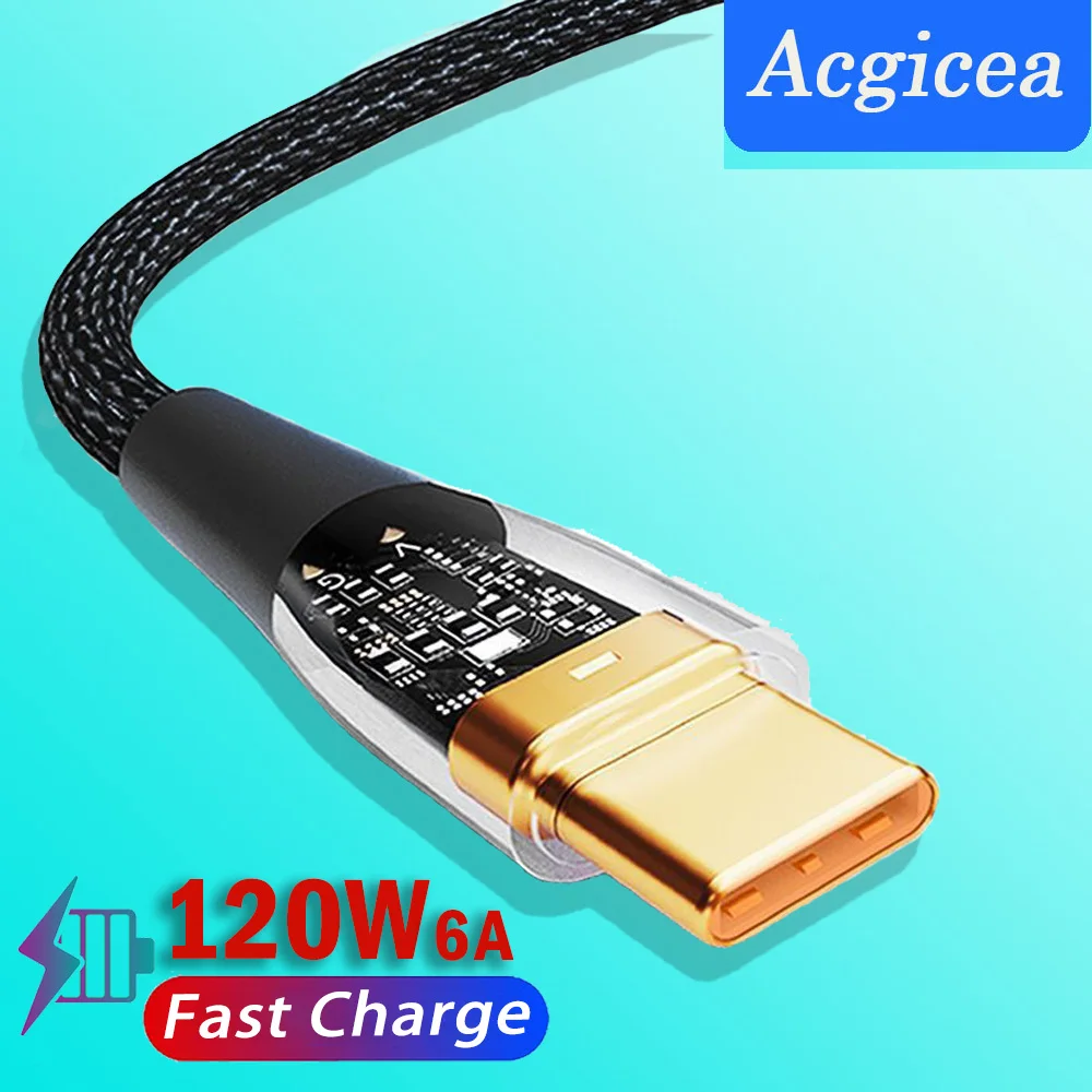 120W 6A USB Type C Cable Super Fast Charging Wire For Huawei Mate 40 ...