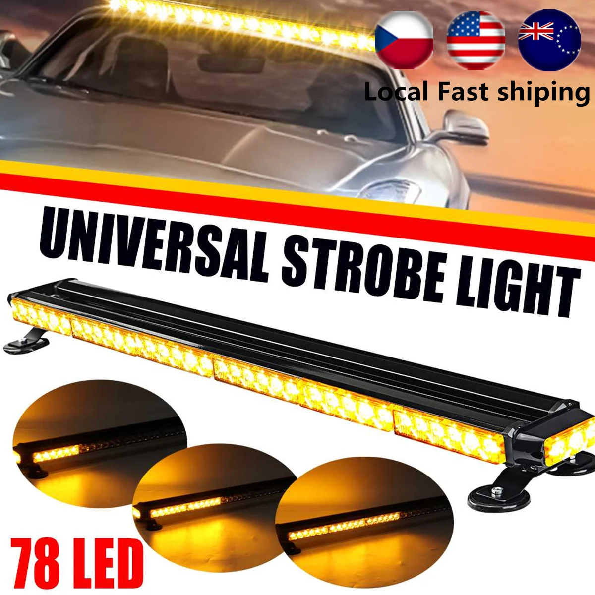38" LED Strobe Light Bar Double Side Amber Emergency Hazard Warning ...