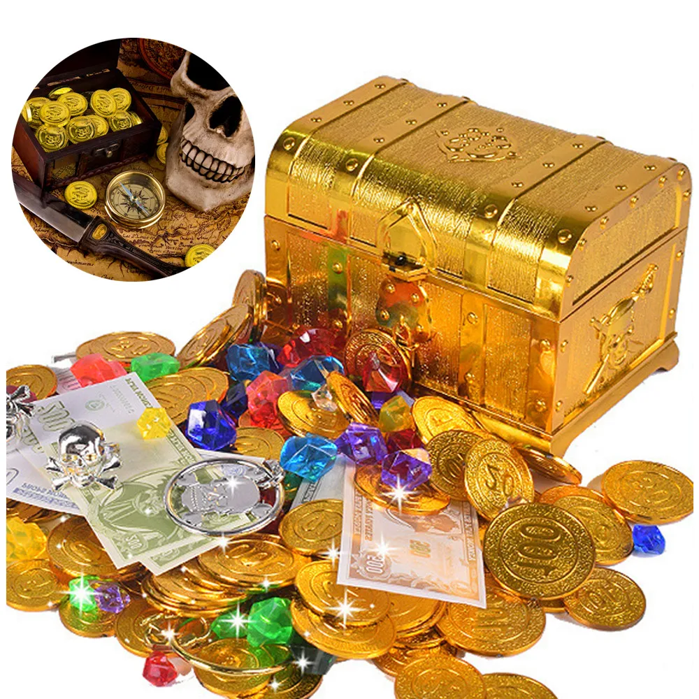 Plastic-Gold-Toy-Treasure-Coins-Captain-Pirate-Party-Pirate-Treasure ...