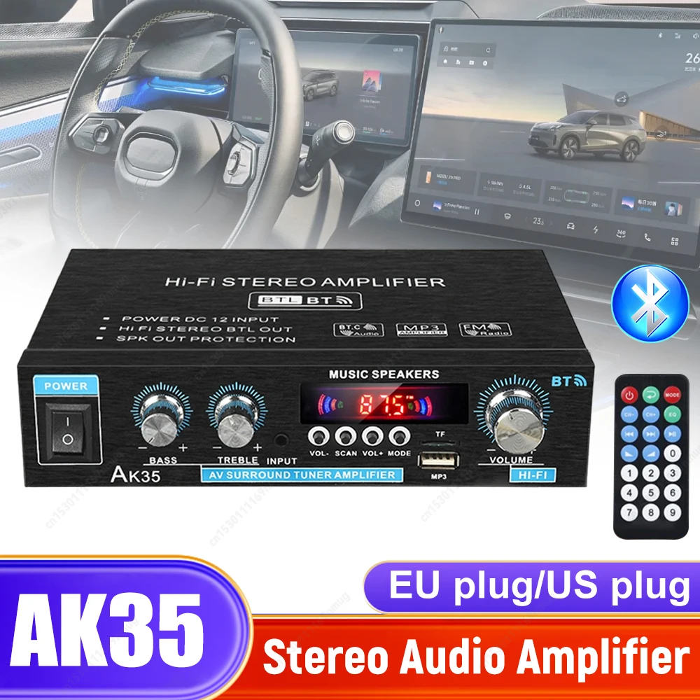 AK35 Bluetooth-compatible HiFi Stereo Sound Audio Amplifier with USB TF ...