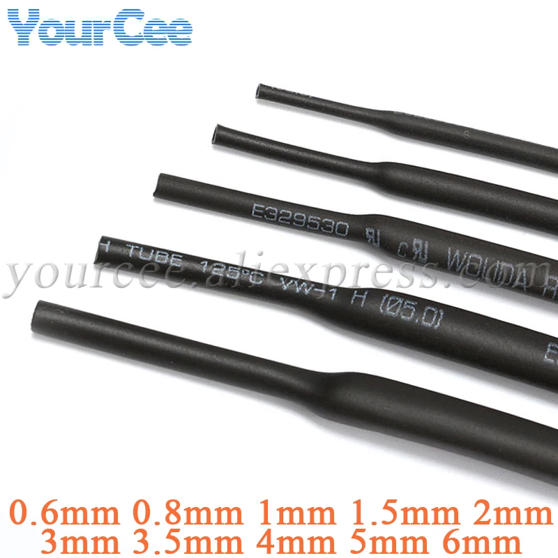 1Meter Heat Shrink Tube 0.6/0.8/1/1.5/2/3/3.5/4/5/6mm 2:1 Black ...
