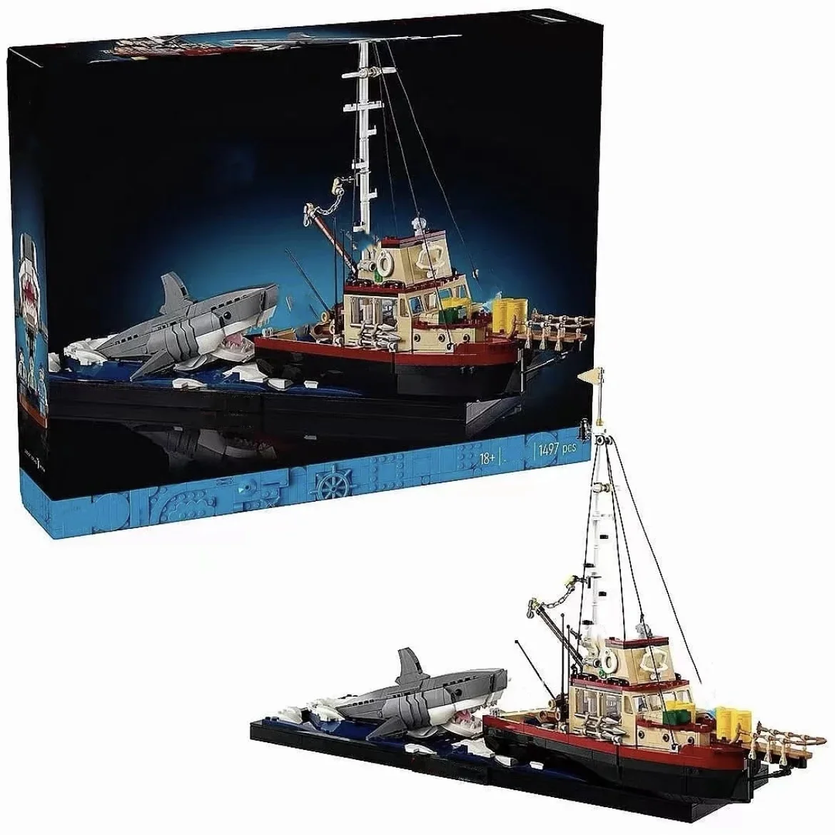 1491PCS-Ideas-21350-Jaws-Diorama-White-Shark-Model-Building-Blocks-Set ...