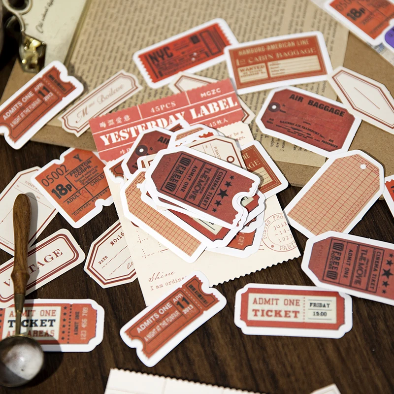 45 PCS Dairy Sticker Scrapbook art simple retro decoration collage ...