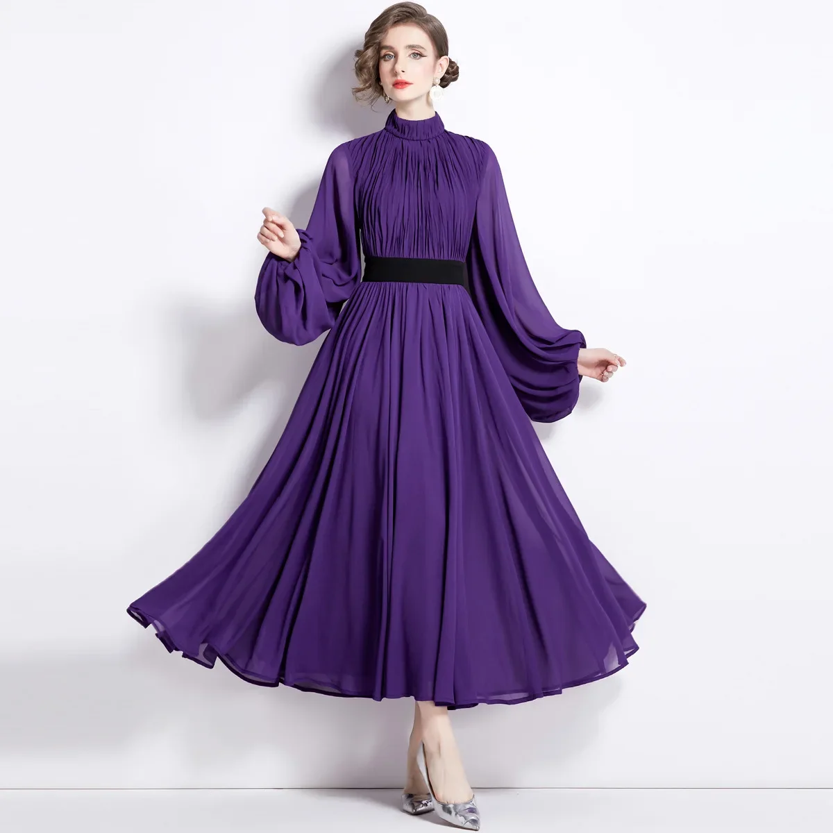 Stunning Purple Dress Elegant Long French Style Gown with Flared Skirt ...