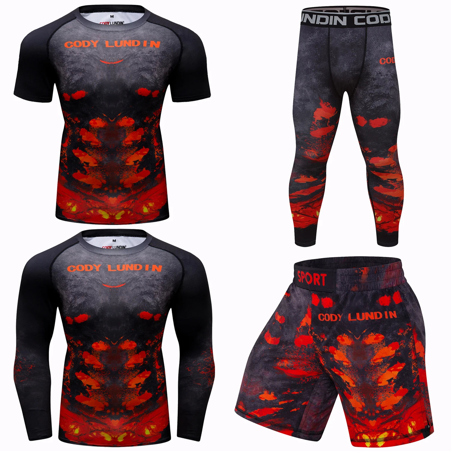 Bjj-Rashguard-MMA-T-shirt-4-Pcs-Set-Boxing-Rash-Guard-and-Compression ...