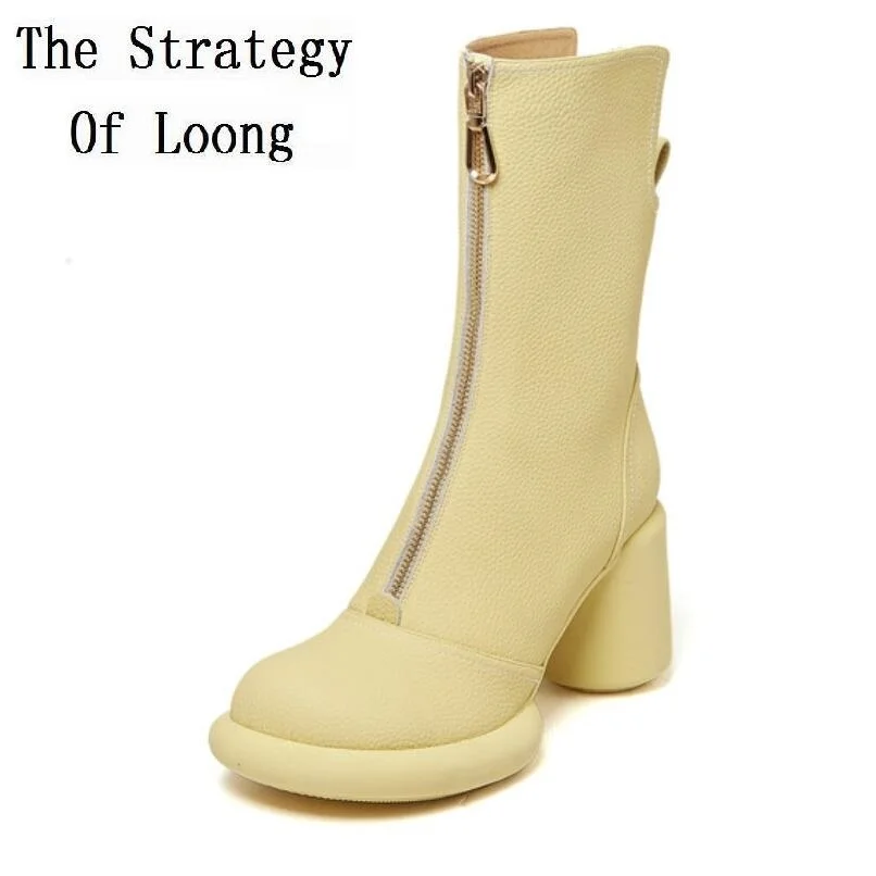 Women-Spring-Autumn-Thick-Heels-Short-Boots-Genuine-Leather-Fashion ...