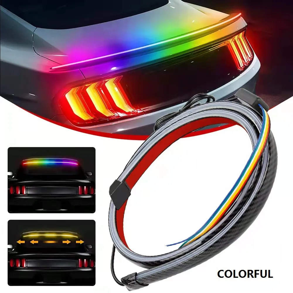 RGB Carbon Fiber LED Car Tail Brake Light Strip Rear Lip Spoiler Strip ...