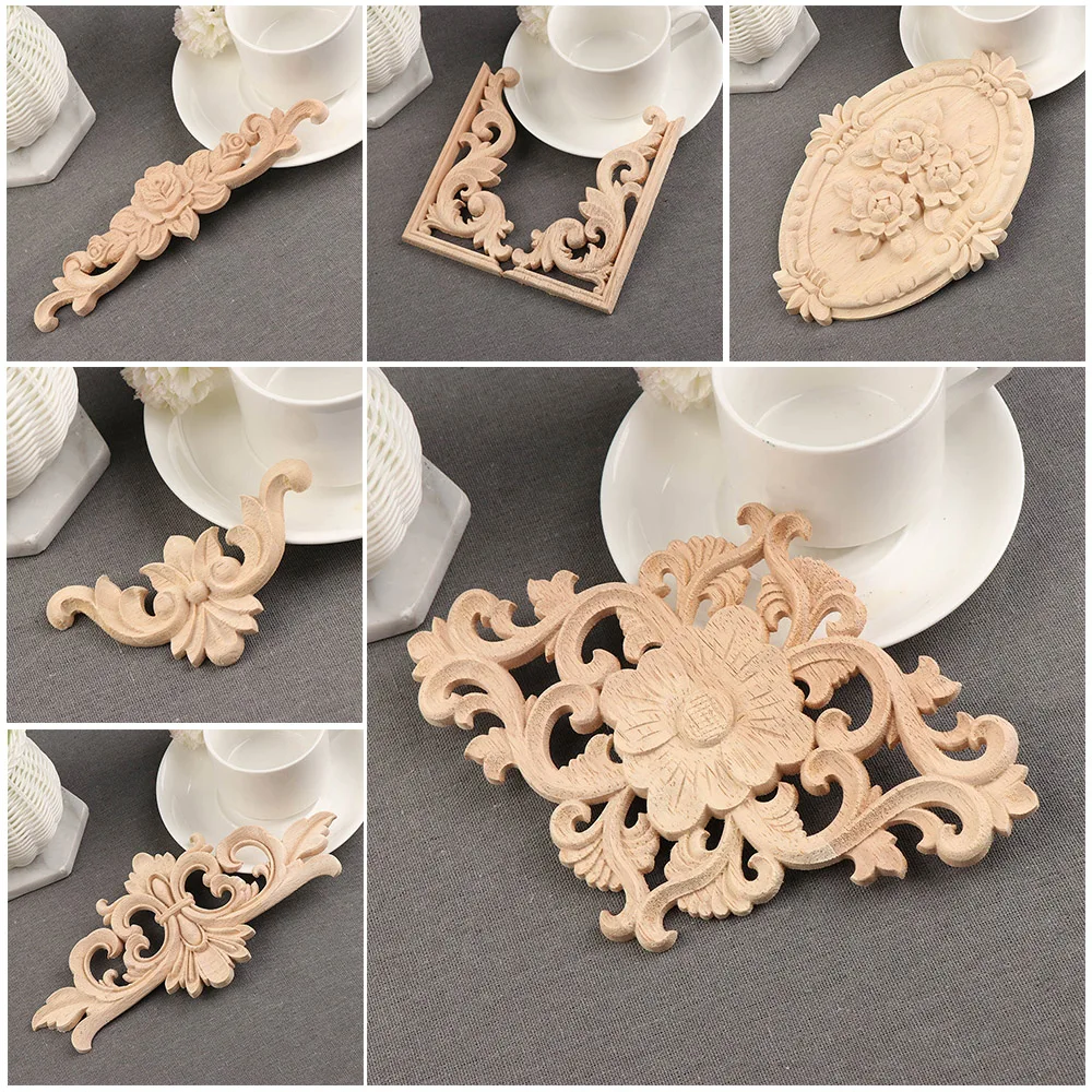 1PC-Floral-Wood-Carved-Corner-Applique-Wooden-Carving-Decal-for ...