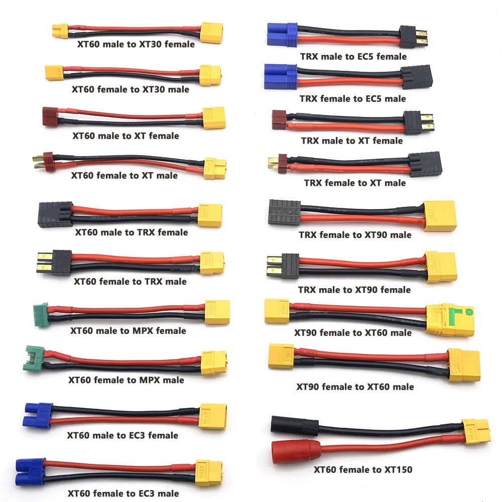 XT30 XT60 XT90 EC5 EC3 XT TPX MPX T 플러그 암 수 어댑터 커넥터, RC Lipo 배터리 충전기 부품용 10cm 커넥터 DIY ...