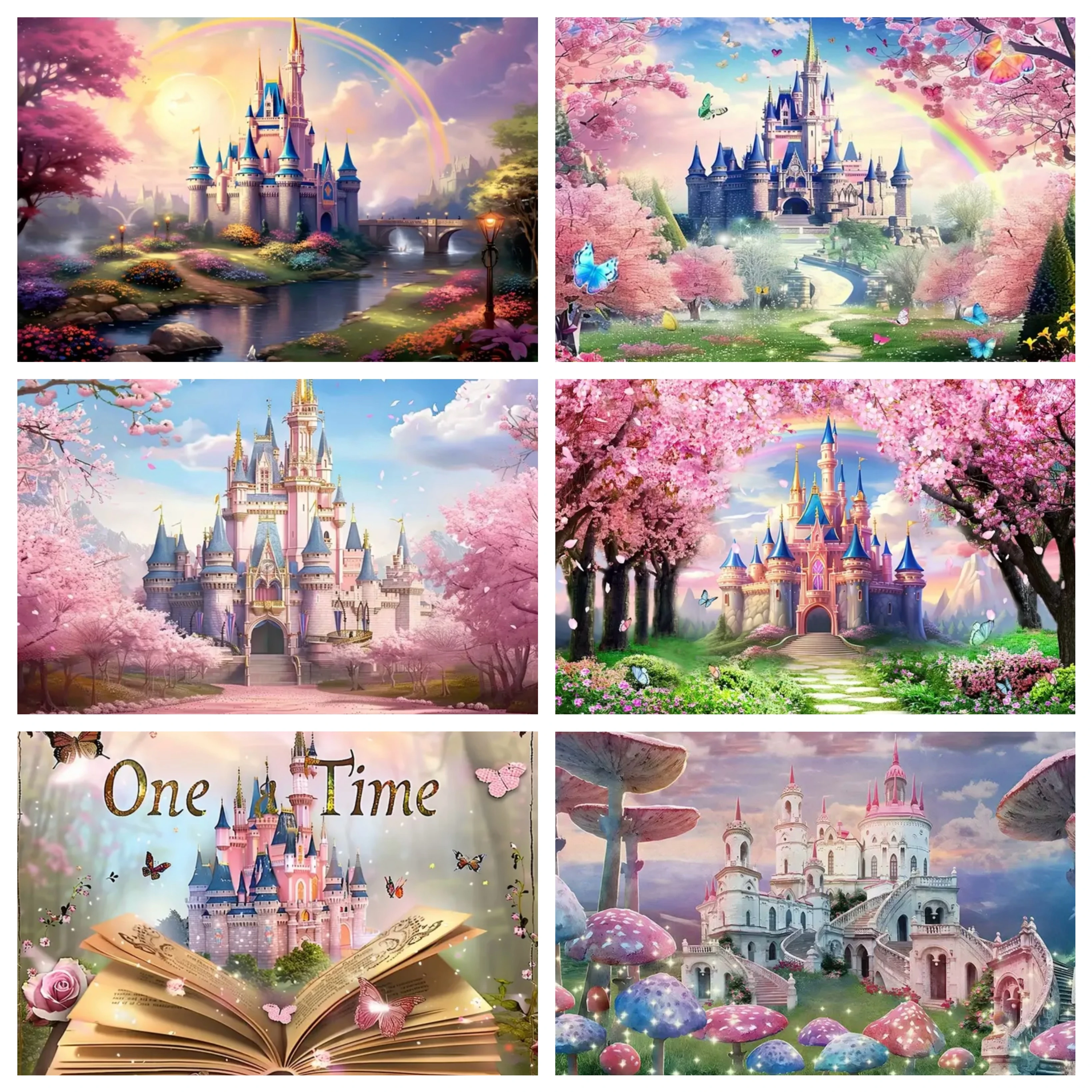 Pink-Rainbow-Castle-Princess-Birthday-Party-Backdrops-Flowers-Forest ...