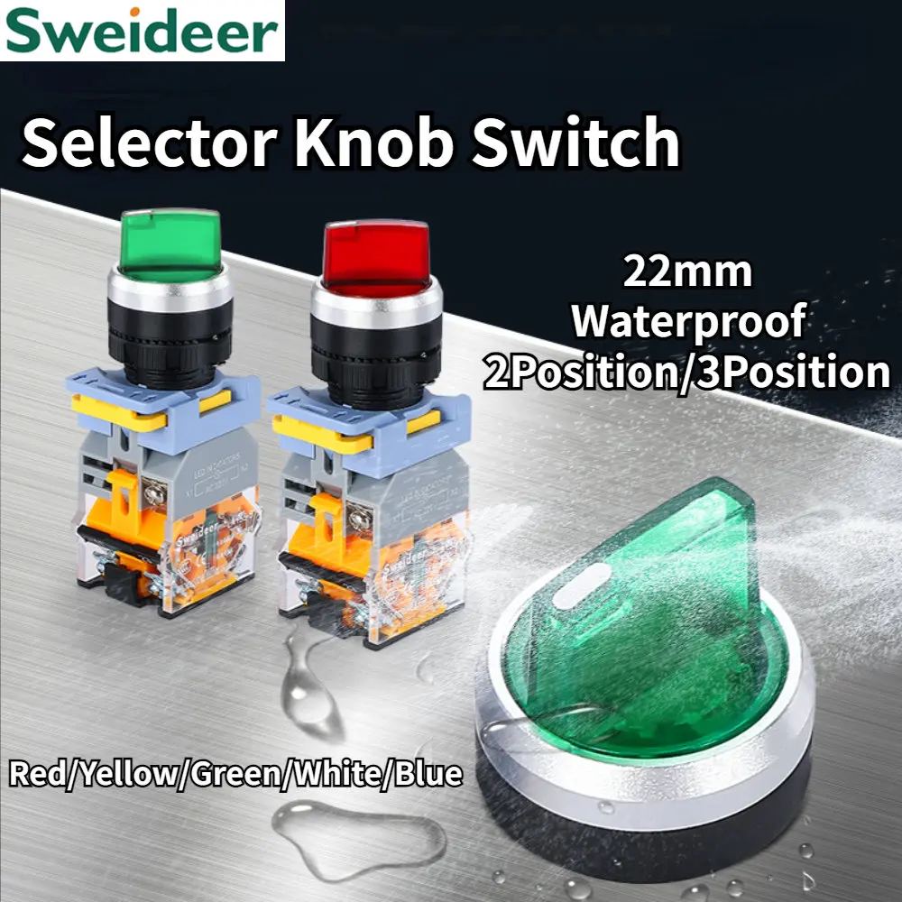 Selector Knob Rotary Switch with LED Latching Momentary 2NO 1NO1NC 2 3 ...