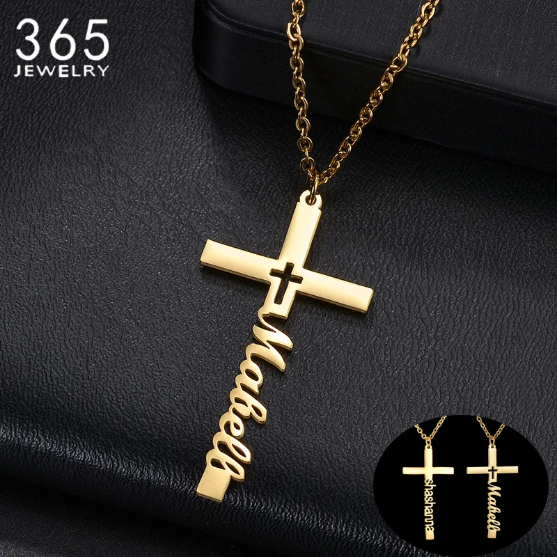 Custom-Name-Necklace-Cross-Customized-Chains-Stainless-Steel-Pendant ...