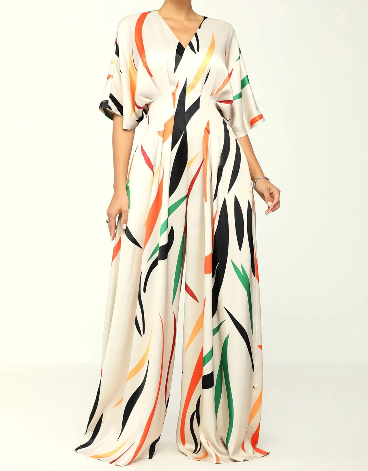 Jumpsuit for Women Fashion 2024 Spring New Print Half Sleeve V-Neck ...