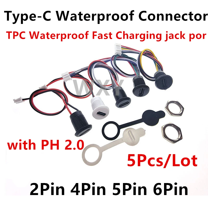2Pin-4Pin-5Pin-6Pin-USB-C-Connector-Type-C-Waterproof-PH-2-0-nut ...