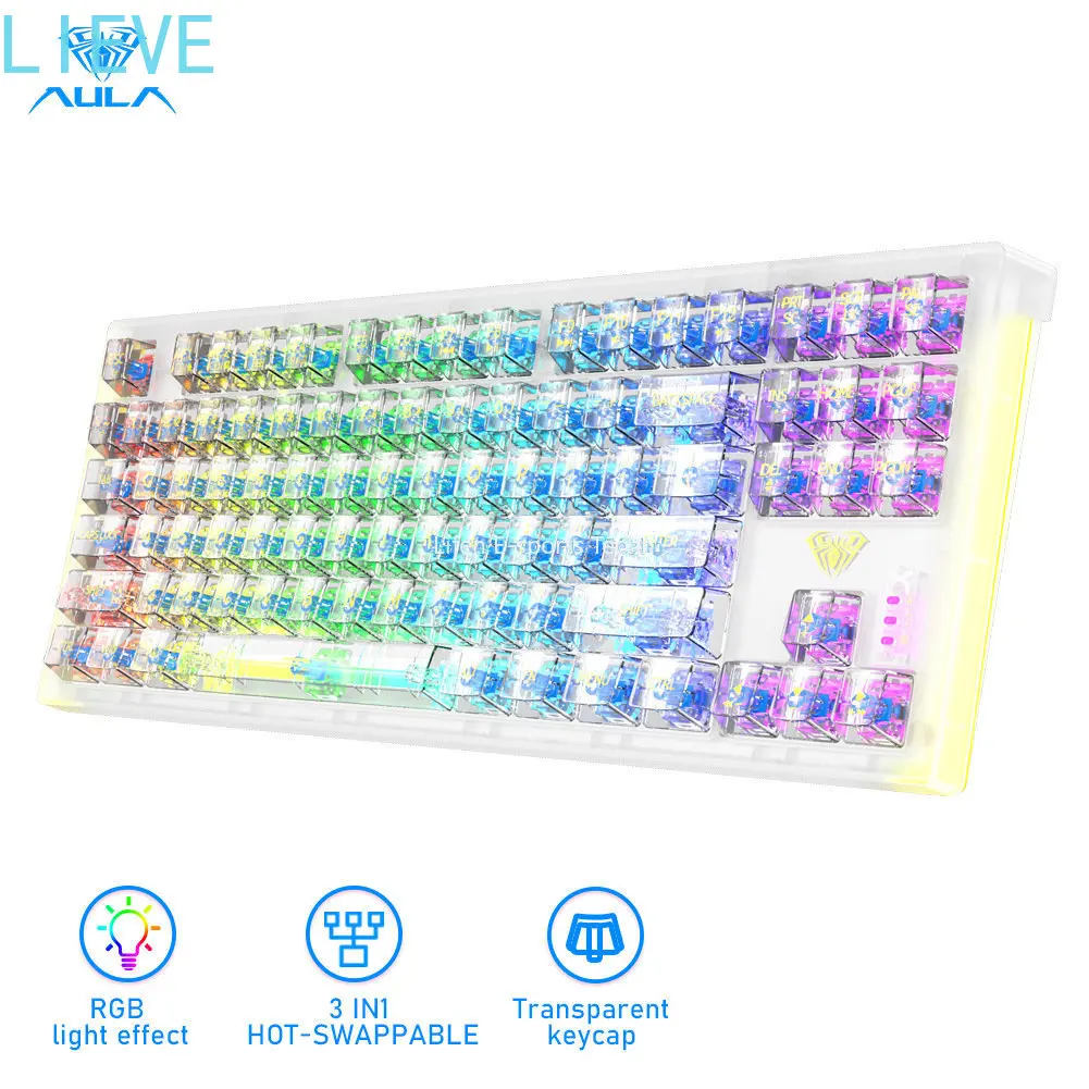 AULA F2183 RGB 87 Keys Hotswap Mechanical Keyboard Bluetooth /wired /2 ...