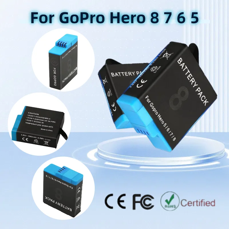 1680mAh Battery For GoPro Hero 8 7 6 5, Rechargeable Li-ion Battery ...