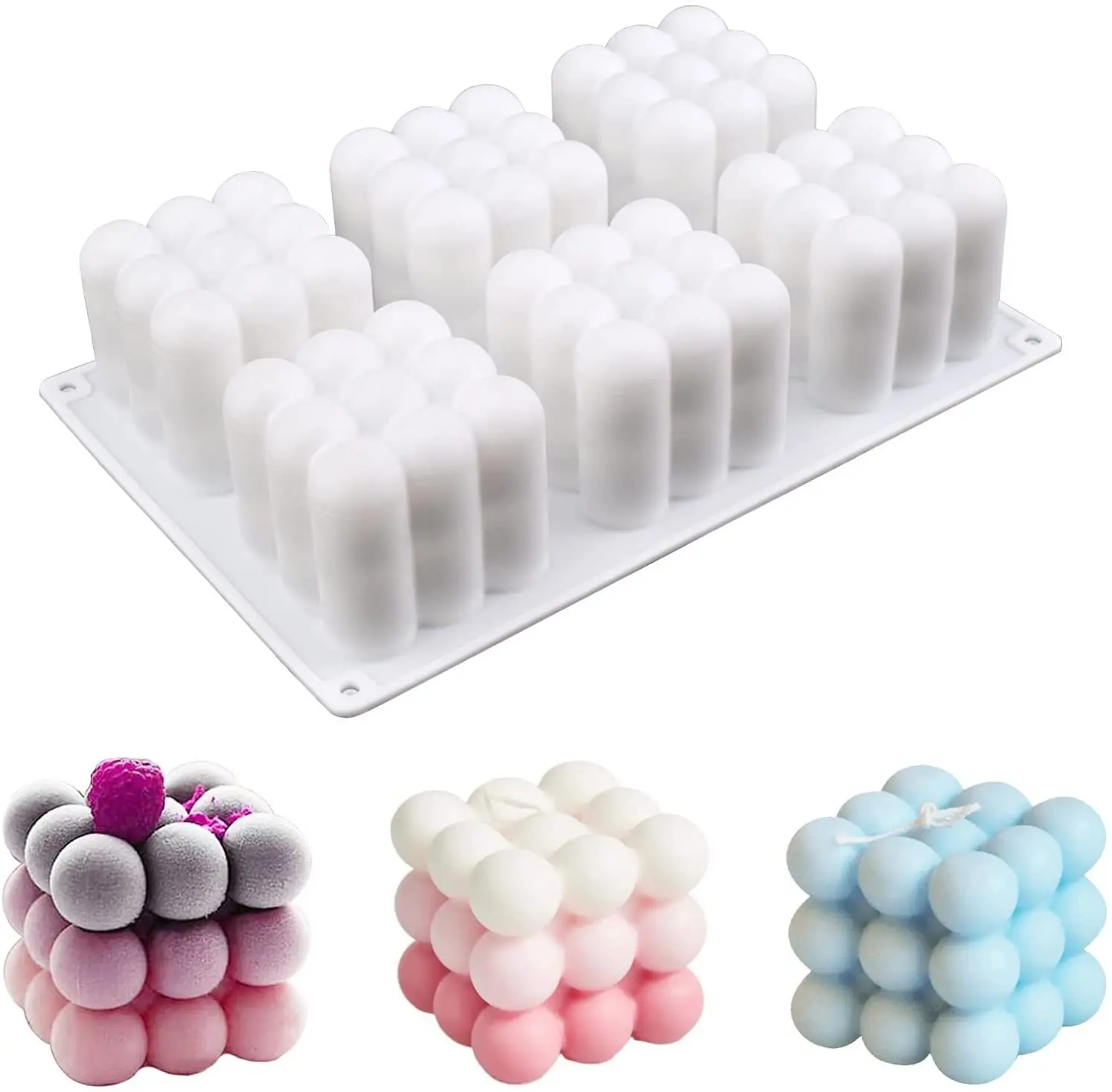 6 Cavity Large Bubble Ball Silicone Candle Mold 3D Cube Chocolate ...