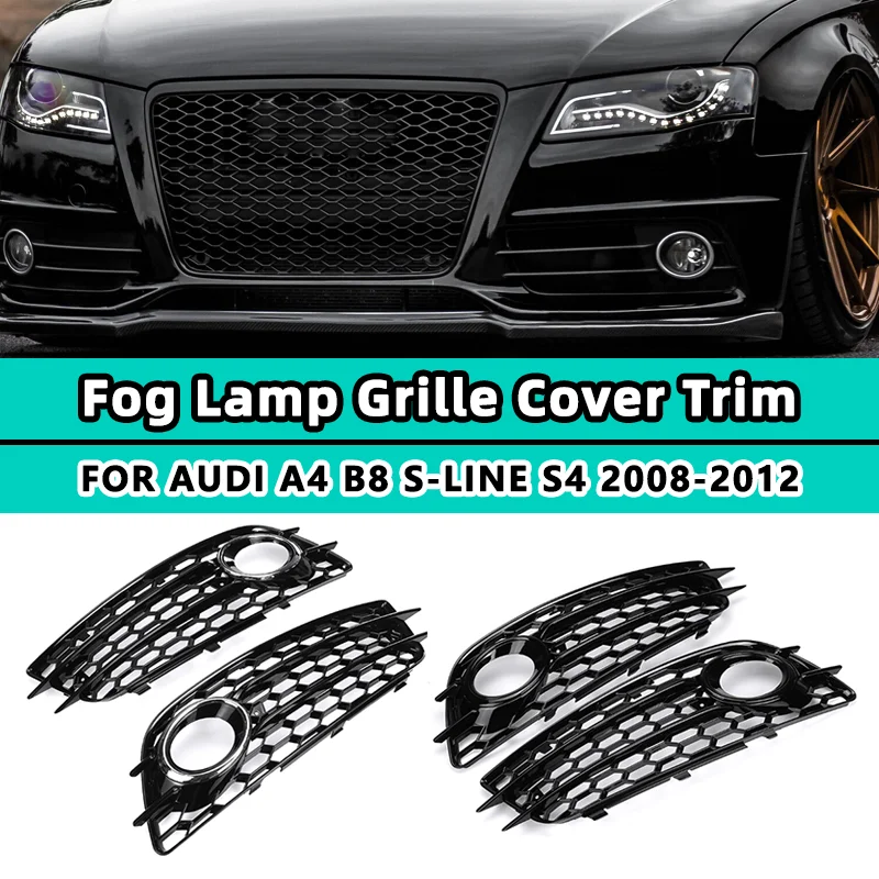 2X-Front-Bumper-Fog-Light-Lamp-Grille-Grill-Cover-Mesh-For-Audi-A4-B8-S ...