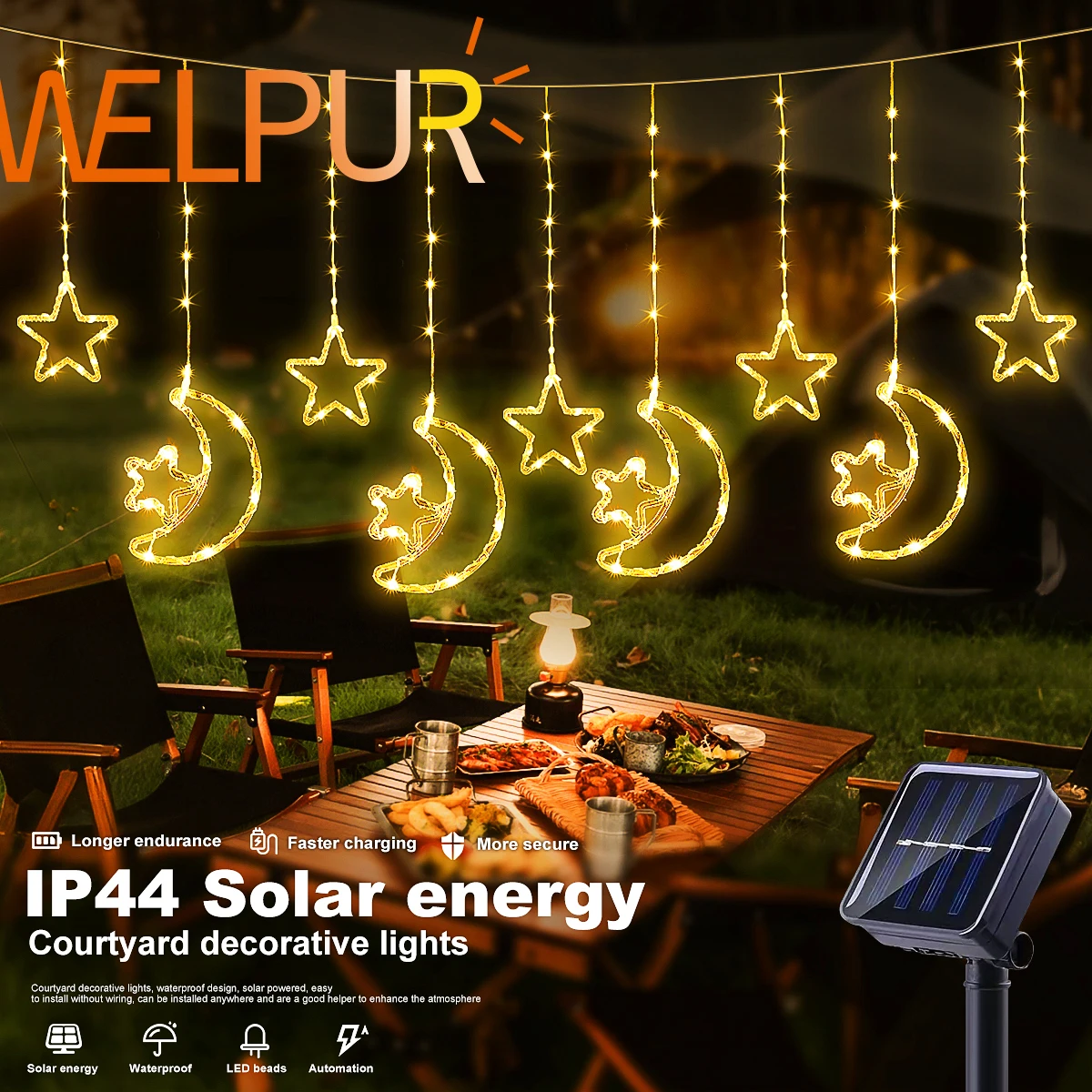 3M 120LED Solar Stars and Moon Curtain Lights 8 LIghting modes for ...