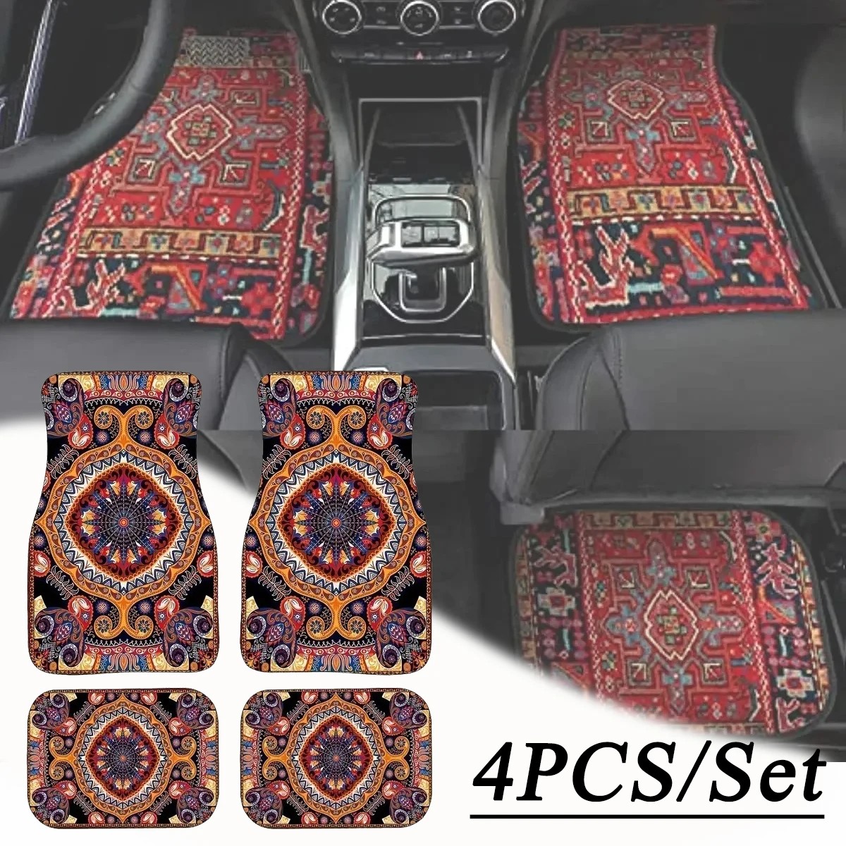 Car-Foot-Mats-Retro-Bohemian-Style-Carpet-Durable-Car-Front-and-Back ...