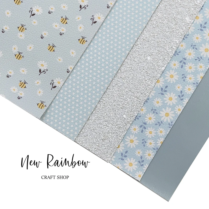 New Rainbow 30x22CM Blue Daisy & Bees Collect Faux Leather DIY Hairbow ...