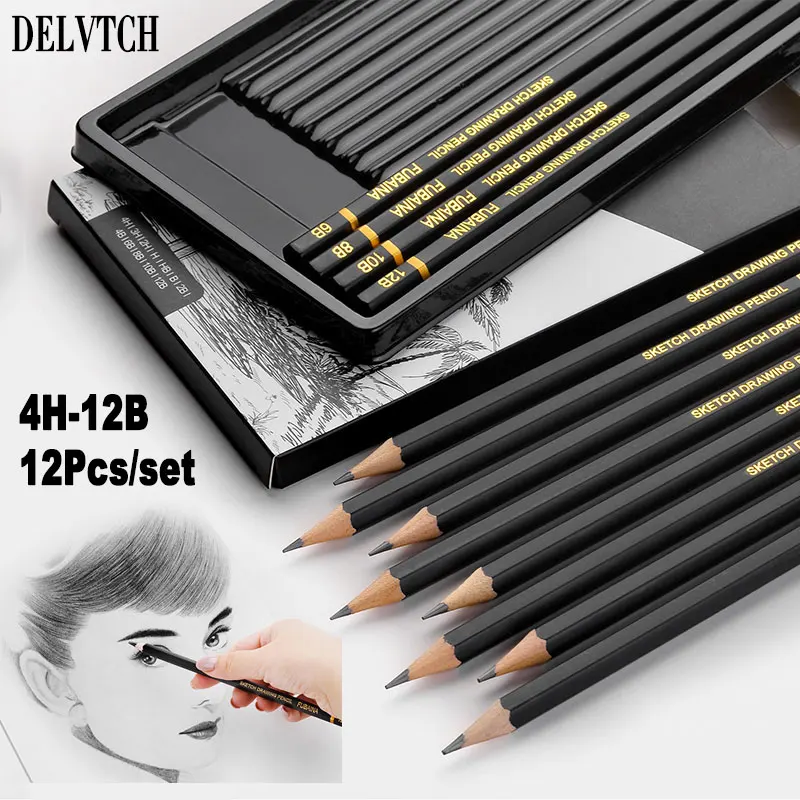 12Pcs Set 2H-8B 4H-12B Wood Art Sketch Graphite Pencil 4H 3H 2H H HB B 2B 4B 6B 8B 10B 12B Hard ...