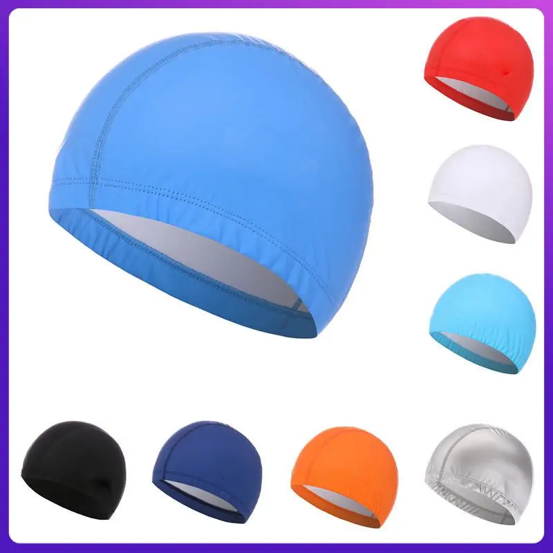 Newest-Swimming-Cap-Elastic-Waterproof-PU-Fabric-Protect-Ears-Long-Hair ...