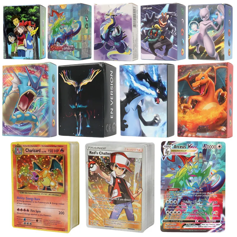 60/100/151Pcs English Pokemon cards Cartoon Arceus Charizard Pikachu ...