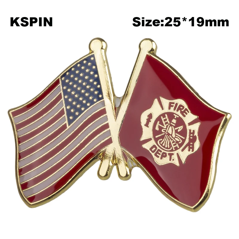 U.S.A & Fire Dept. Friendship Flag Badge Brooch Natinal Lapel Pins Flag ...