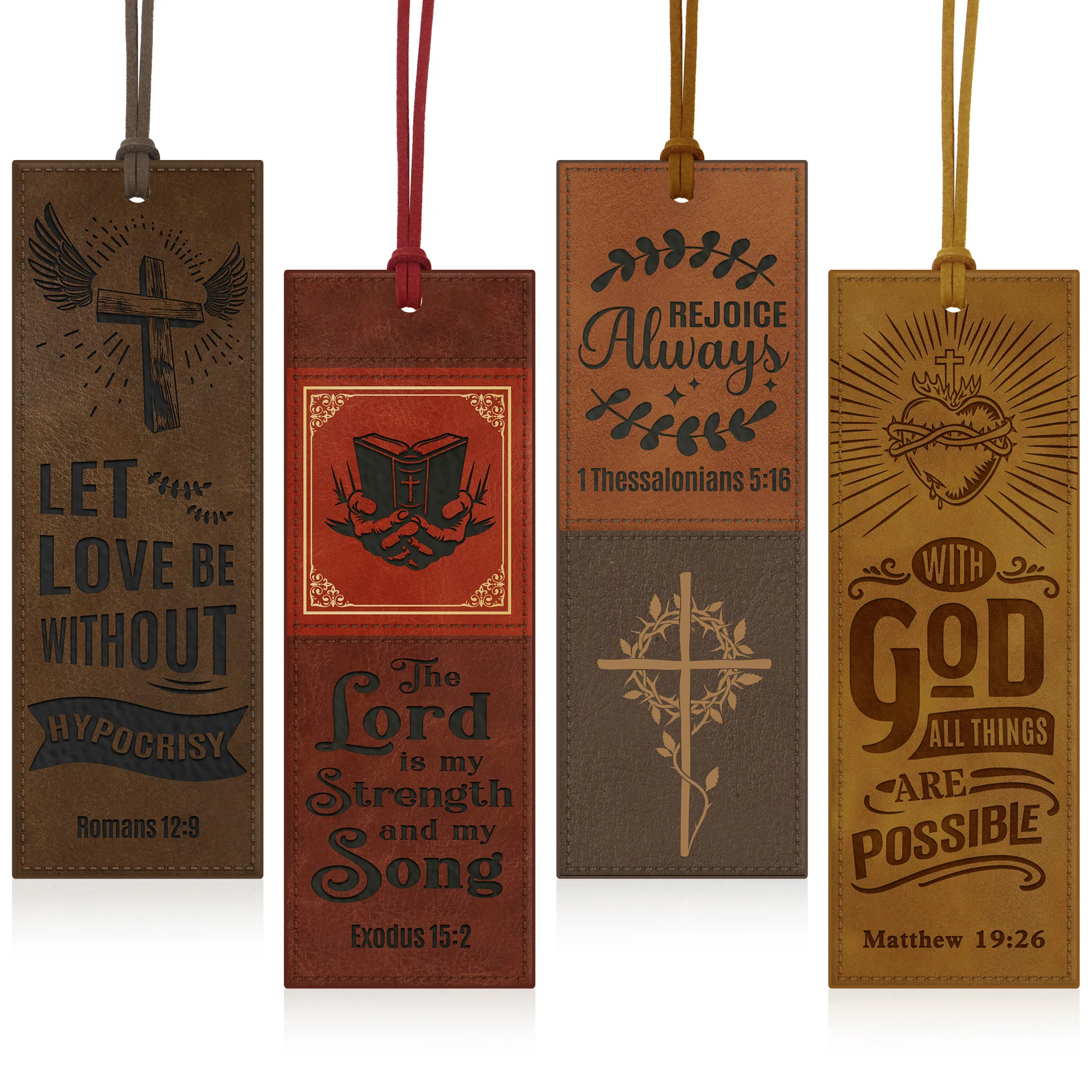 4PCS Inspirational Bible Verse PU Leather Bookmarks for Religious Book ...