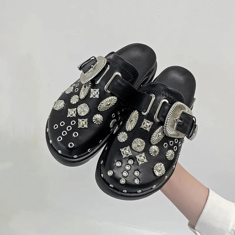 Outdoor-Slides-Summer-Women-Slippers-Platform-Rivets-Punk-Rock-Leather ...
