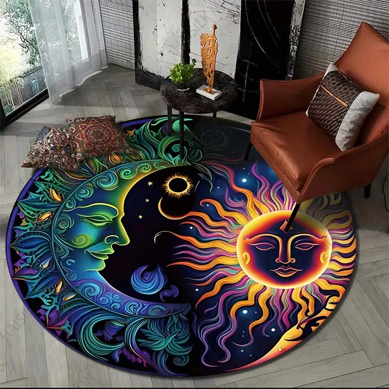 Sun-and-Moon-Art-Print-Round-Carpet-for-Living-Room-Rugs-Flannel-Anti ...