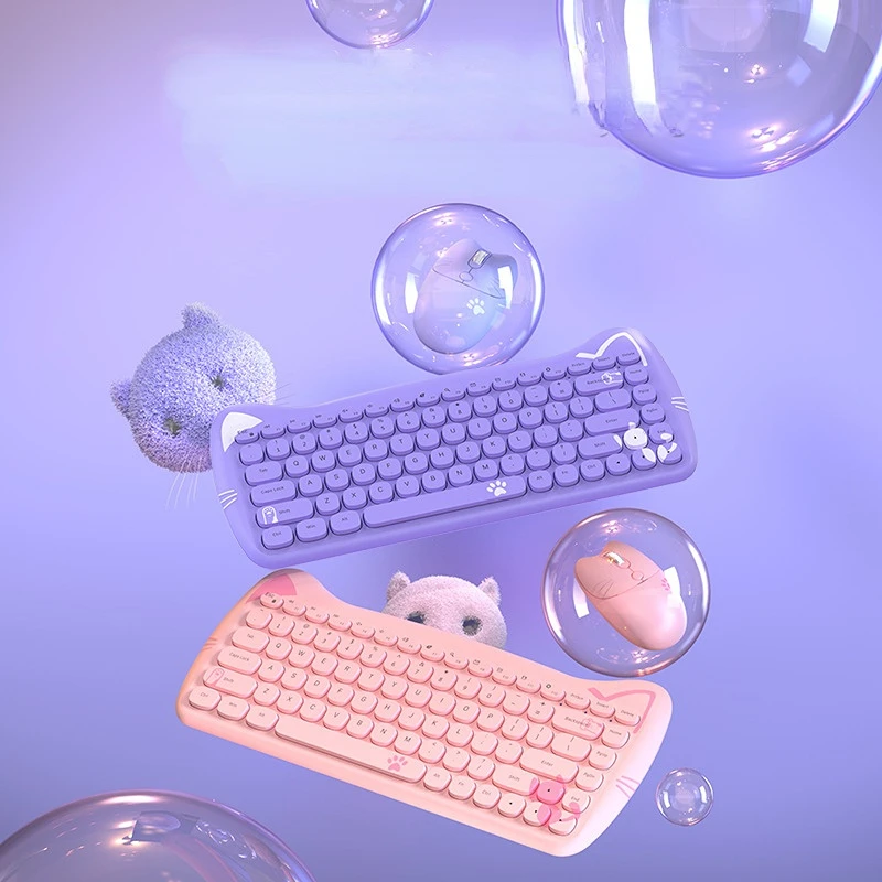 2-4G-Wireless-Keyboard-and-Mouse-set-Computer-Game-Girl-Cute-Pink-Cat ...
