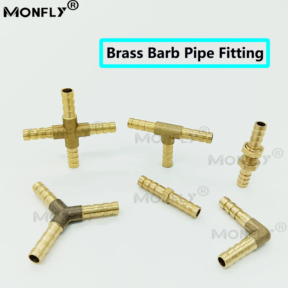 Brass-Barb-Pipe-Fittings-T-type-Straight-through-Tee-Four-way-6mm-8mm ...