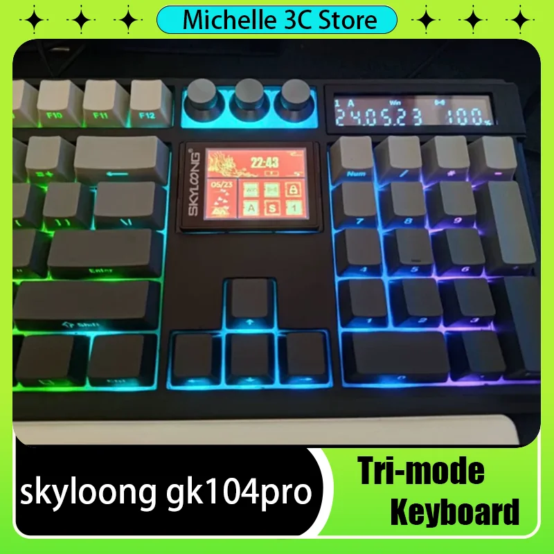 Skyloong-Gk104pro-Wired-Wireless-Tri-mode-Membrane-Keyboard-TFT-Screen-Custom-Hifi-PBT-Keycap ...
