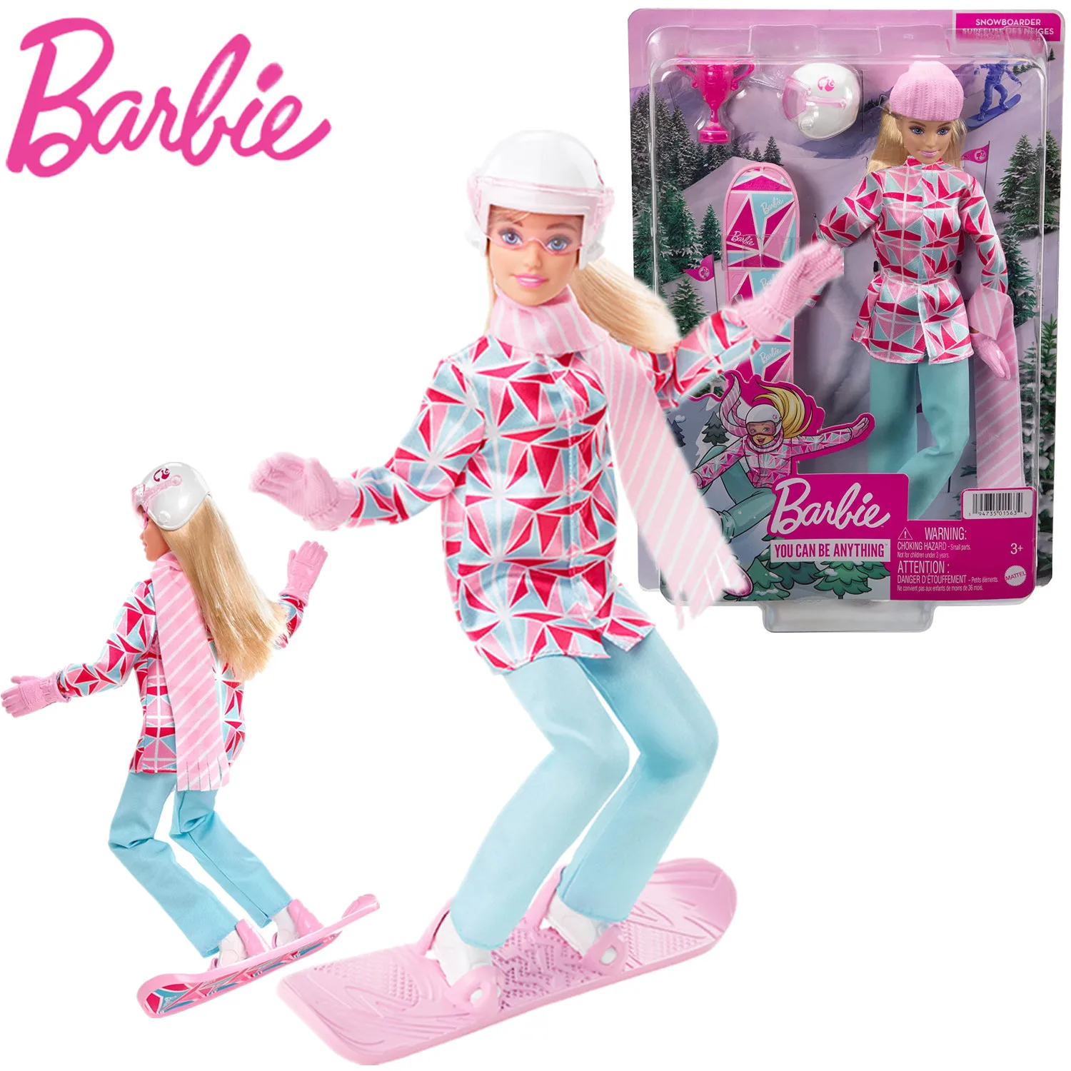Barbie Muñeca rubia con chaqueta, muñeco de Snowboarder con accesorios ...