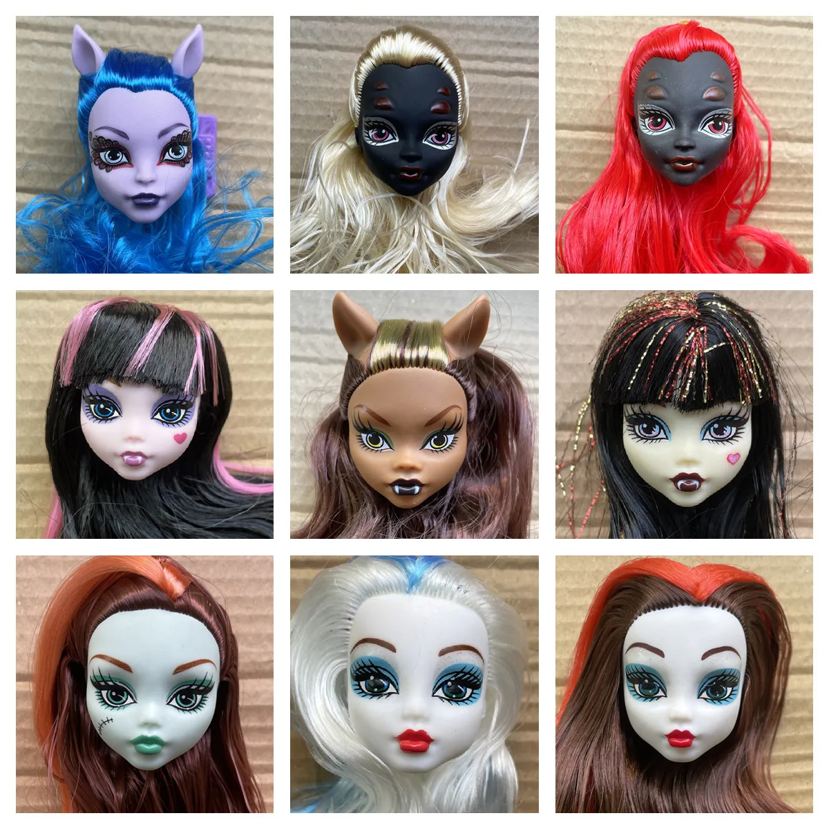 Demon-Monster-Dolls-Heads-Col0rful-Hair-Dracula-Clawdeen-Wolf-Frankie ...