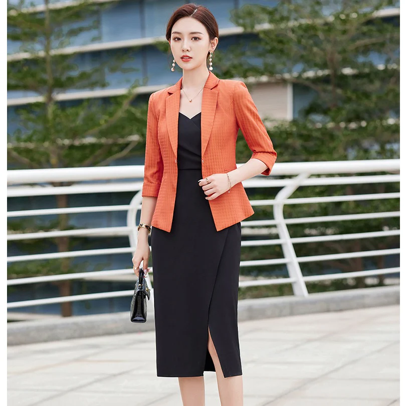 Fashion-Orange-Blazer-Women-Business-Suits-Dress-and-Jacket-Sets-Ladies ...