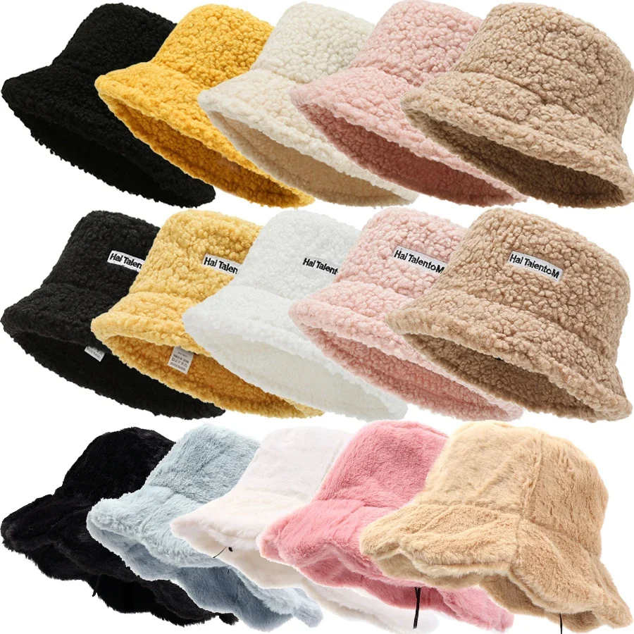 Women-Girls-Faux-Fur-Bucket-Hat-Plush-Warm-Fisherman-Hat-Outdoor ...