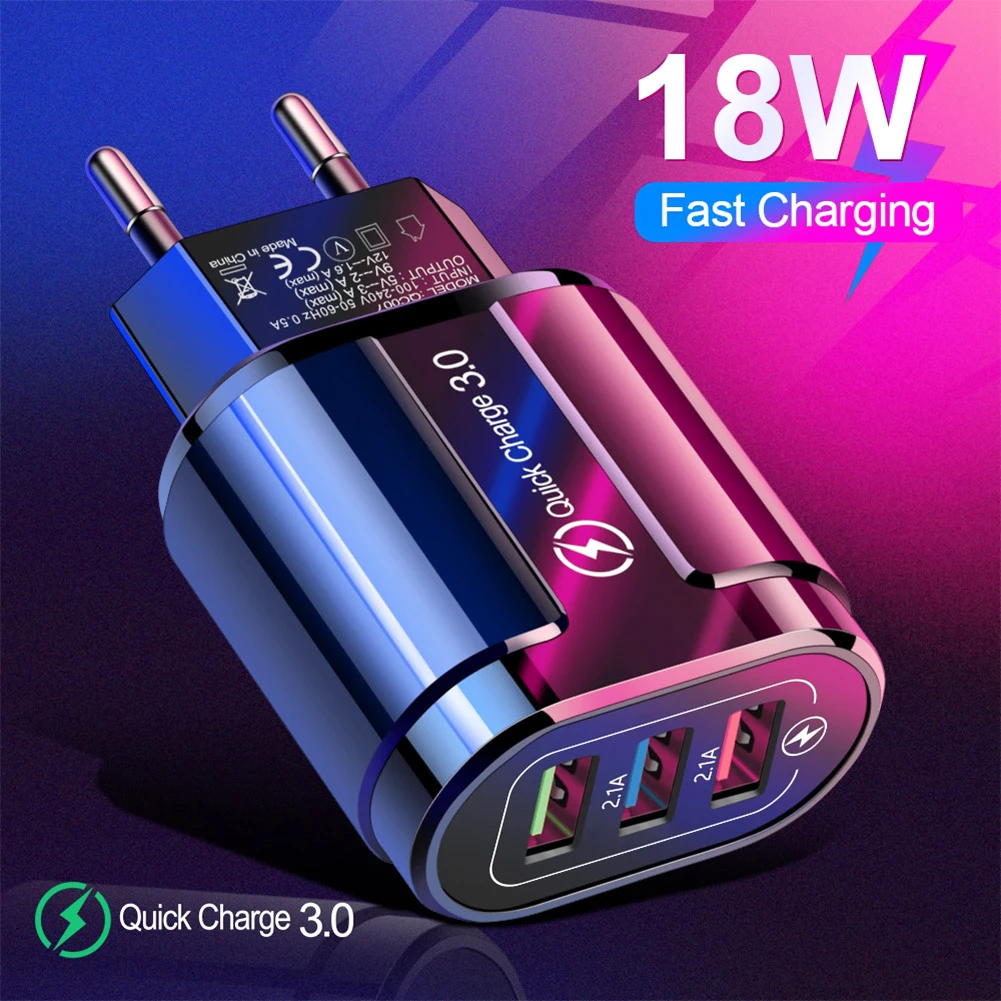 Universal 3 Ports Fast Quick Charge LED USB Hub Wall Charger Adapter UK ...