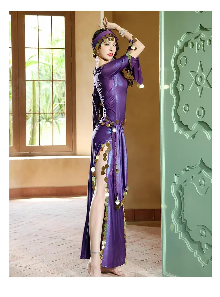Belly-Dance-Costume-Robe-Women-s-Flare-Sleeve-Sequin-Dress-Baladi ...