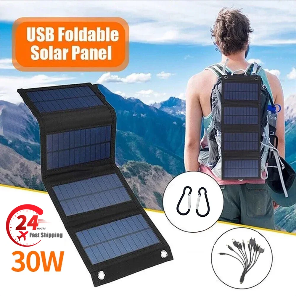 Foldable-Solar-Panel-30W-Portable-Solar-Charg-Waterproof-Flexible-5V ...