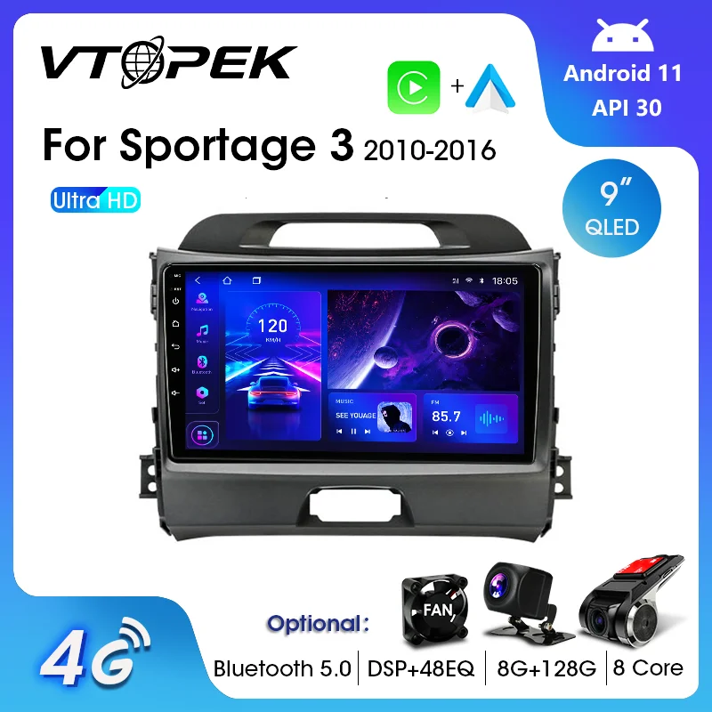 Vtopek-Radio Multimedia con GPS para coche, reproductor de vídeo con Android 11, 2DIN, Carplay ...