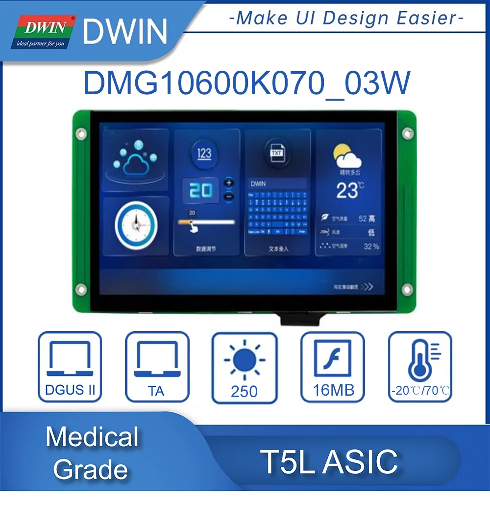 Dwin 7.0-inch, 1024*600 Smart Tft Lcd Uart Medical Grade Hmi Display ...