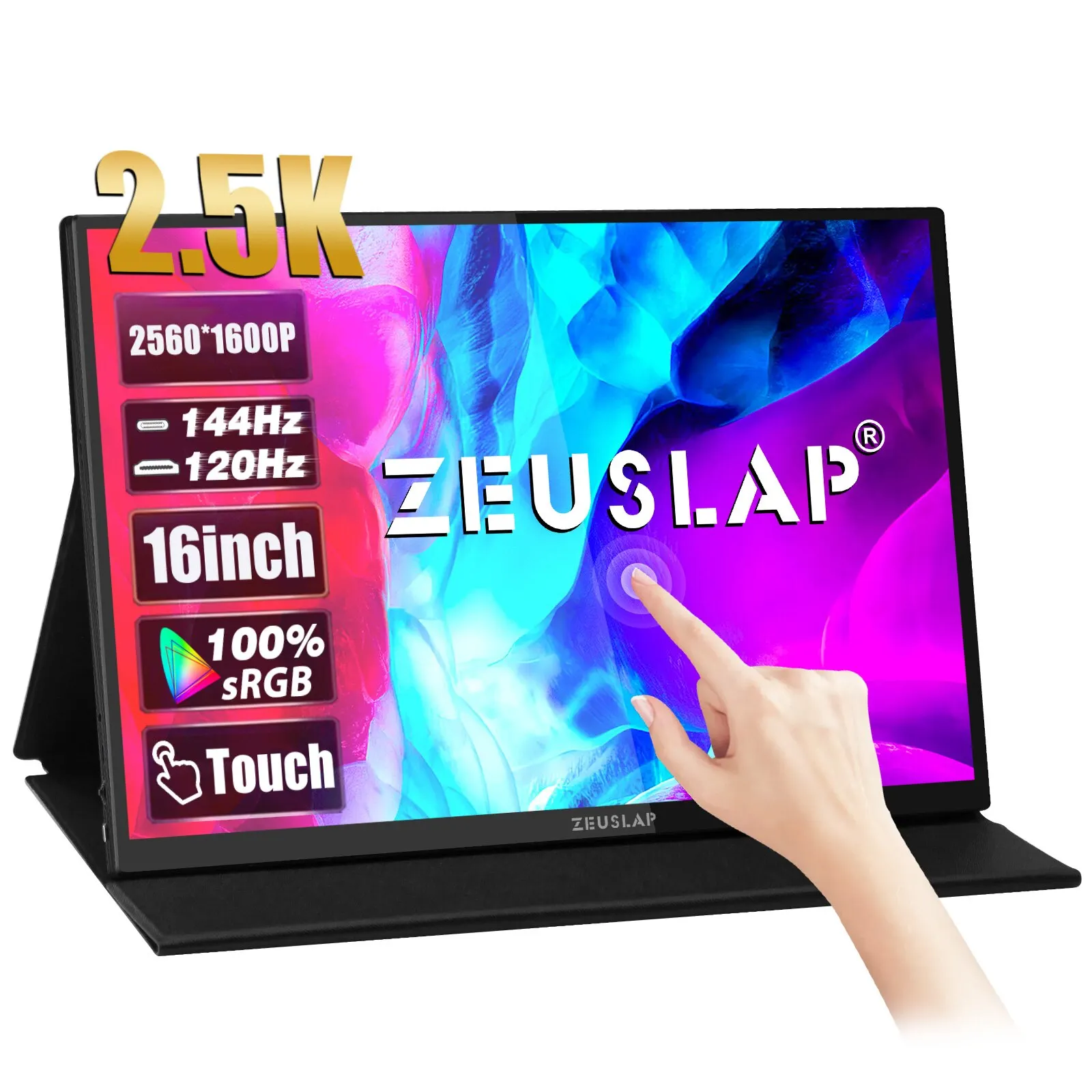 ZEUSLAP P16KT 16inch 2.5K 144hz Touch Screen Portable Monitor 2560 1600 ...