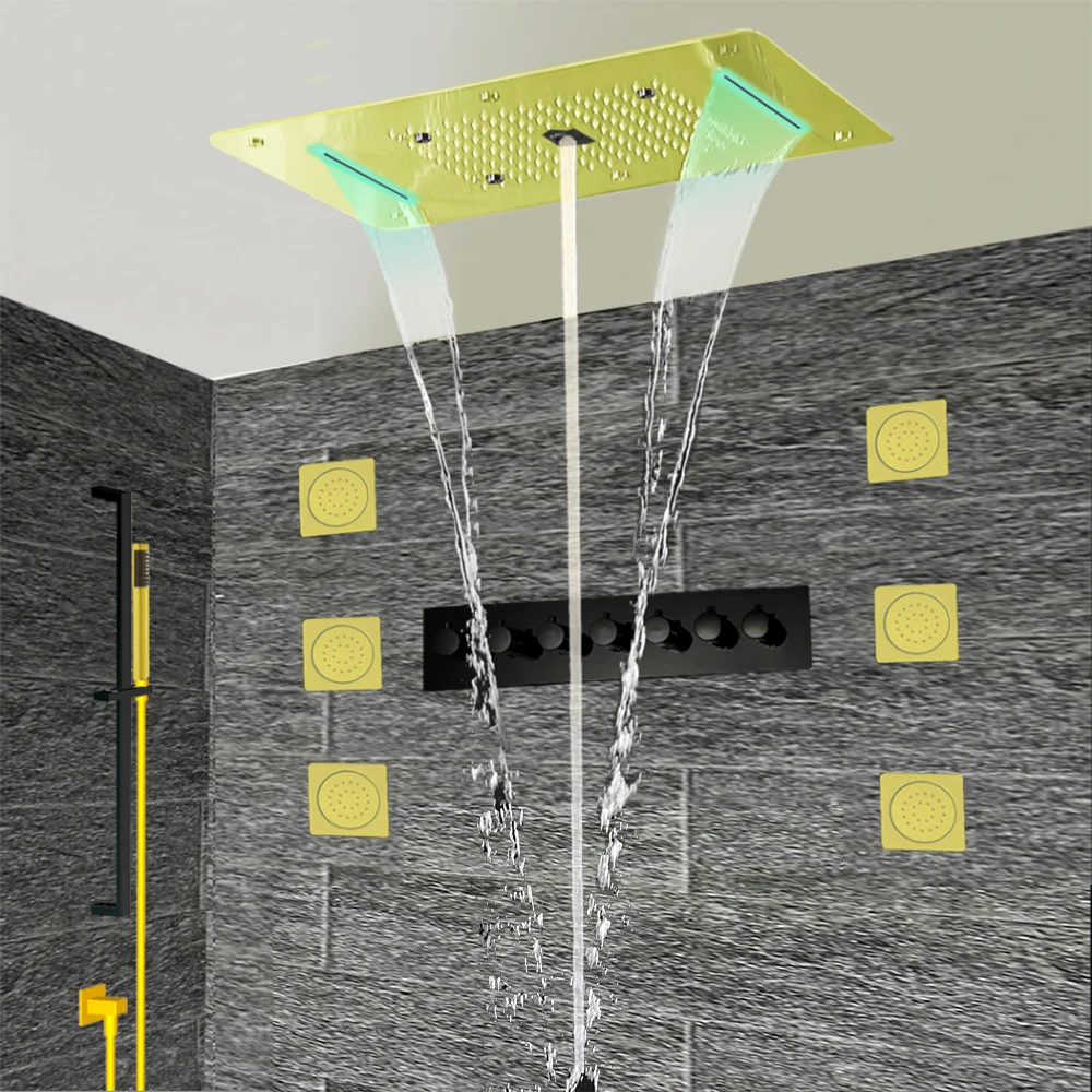 Black-Glod-Thermostatic-Complete-Shower-System-with-Rough-in-Valve ...
