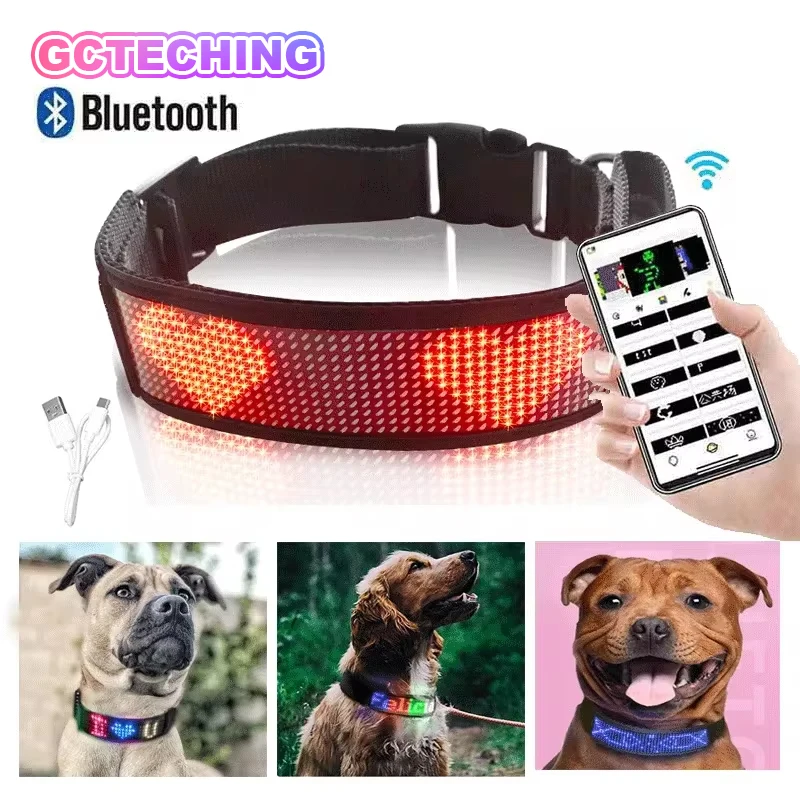 App-Bluetooth-Adjustable-Luminous-LED-Pet-Collar-Waterproof-Light-Up ...