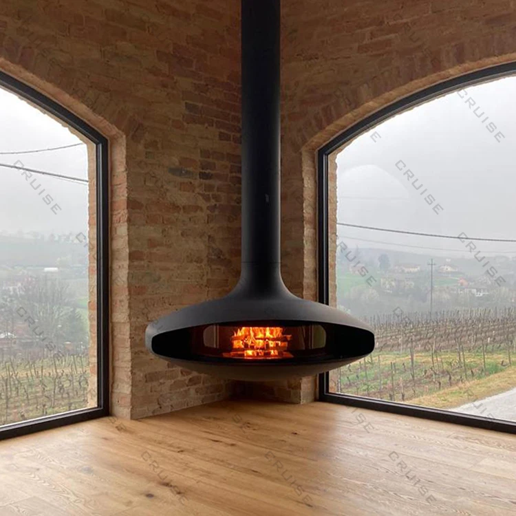Steel Float Indoor Round Wood Burning Glass Door Rotating Suspended ...
