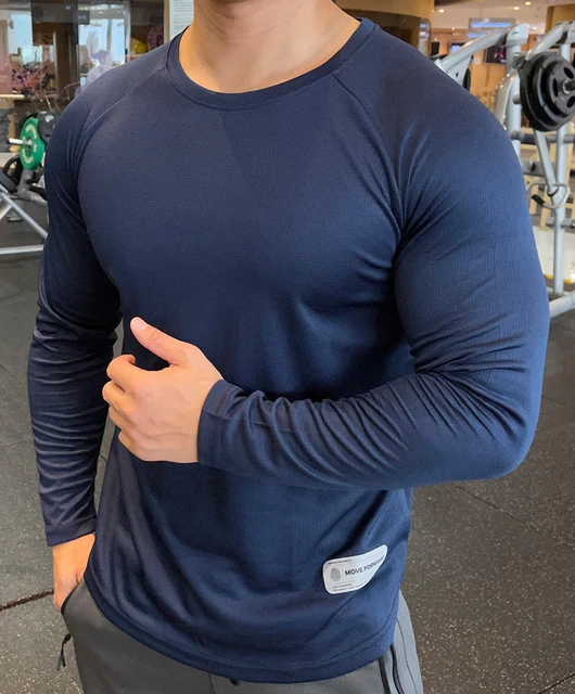 Long Sleeve Round Collar Men's Bodybuilding T Shirt - Men's Fitness ...